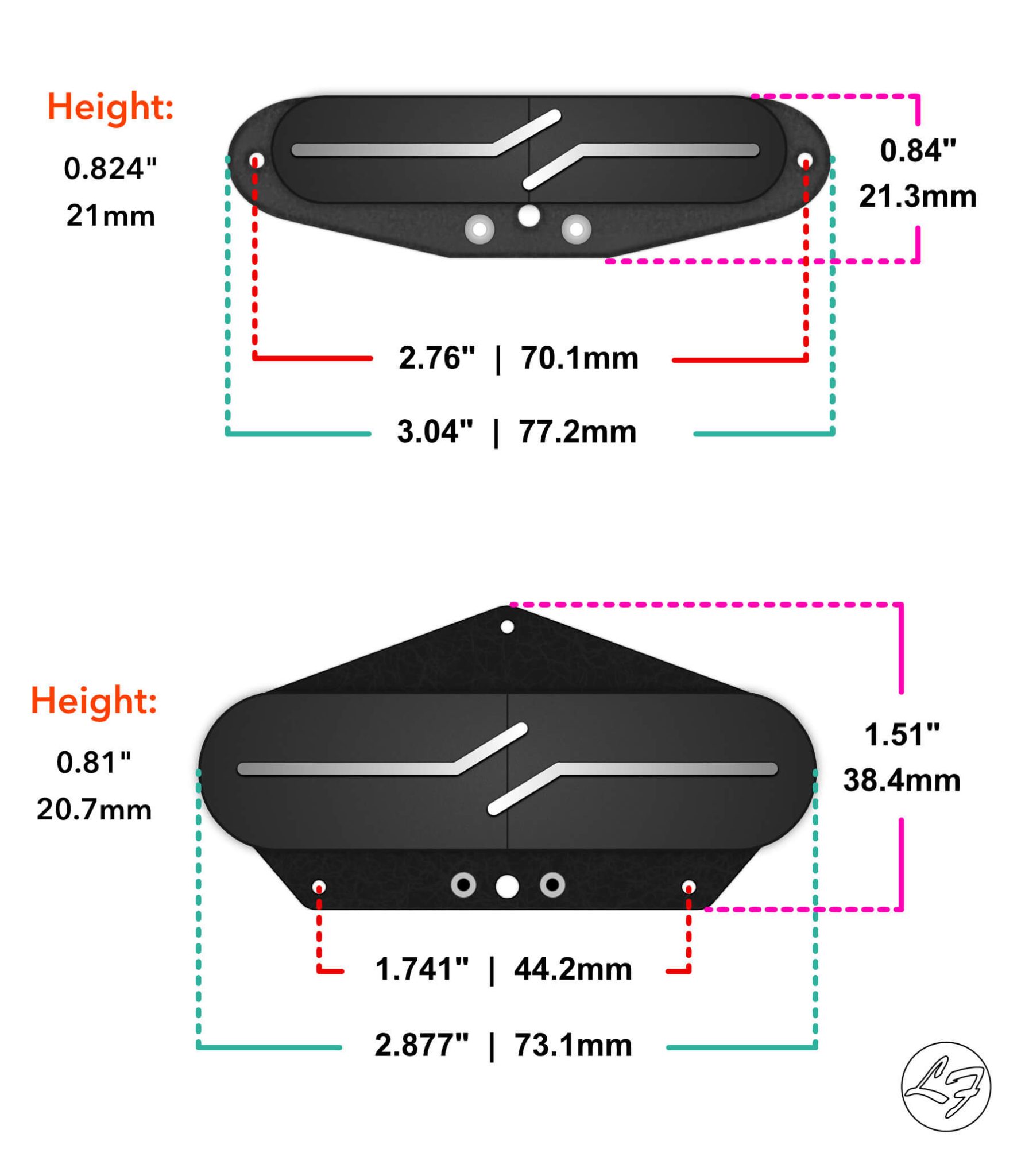 Fralin Pickups - Pickup Dimensions - Fralin Pickups